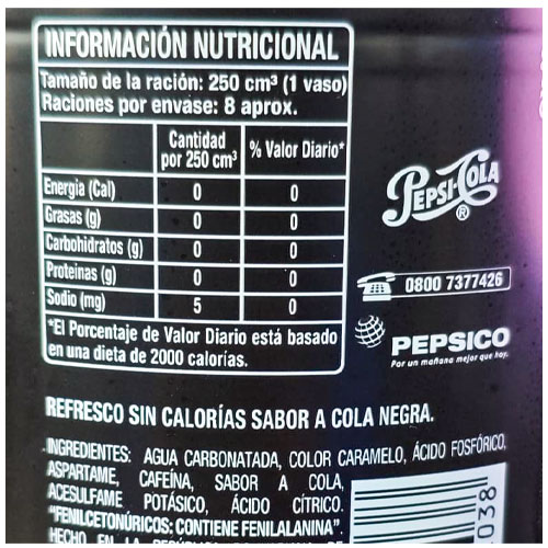 Rotulo Nutricional Da Dieta Pepsi